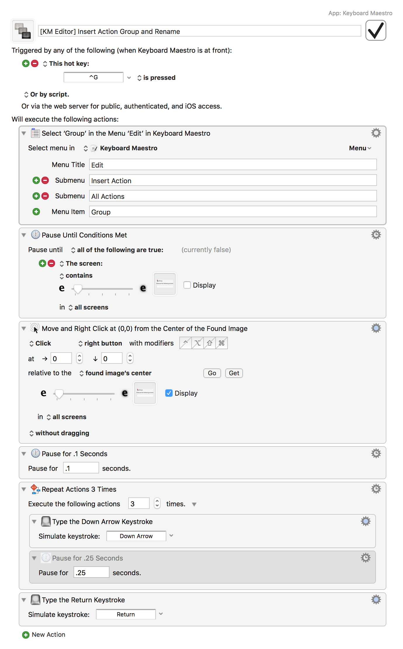 Keyboard Maestro “[km Editor] Insert Action Group And Rename” Macro Macro Library Keyboard