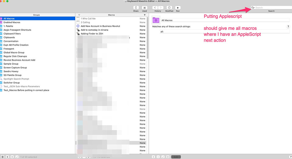 How To Search For Macros With Specific Action Type In The Keyboard Maestro Editor Questions
