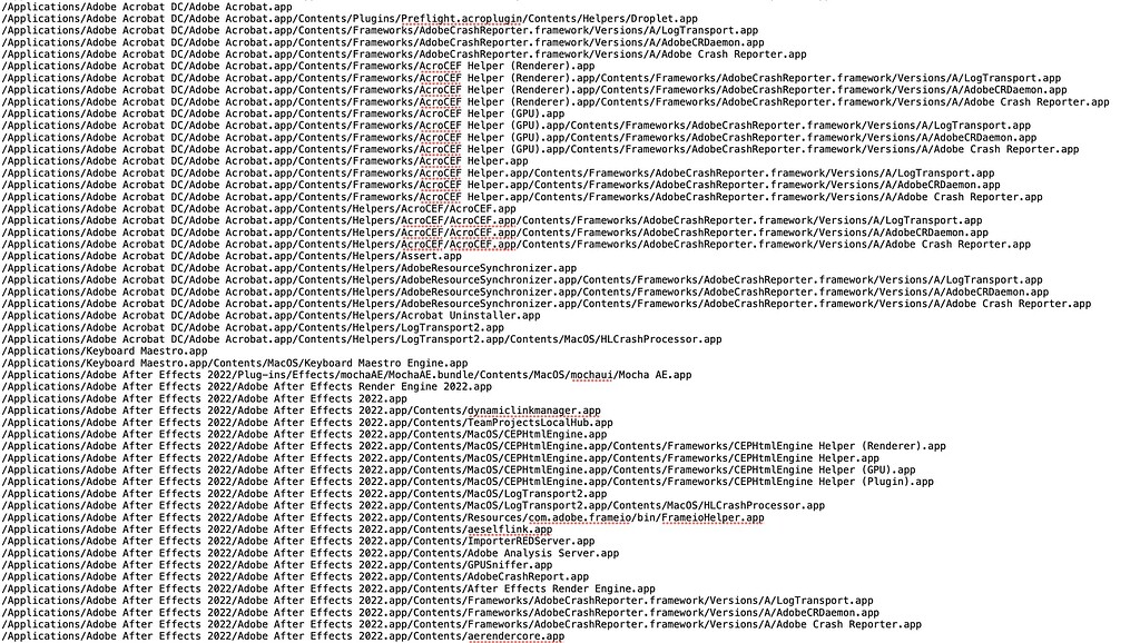 Shell script to return list of all apps in Applications folder ...