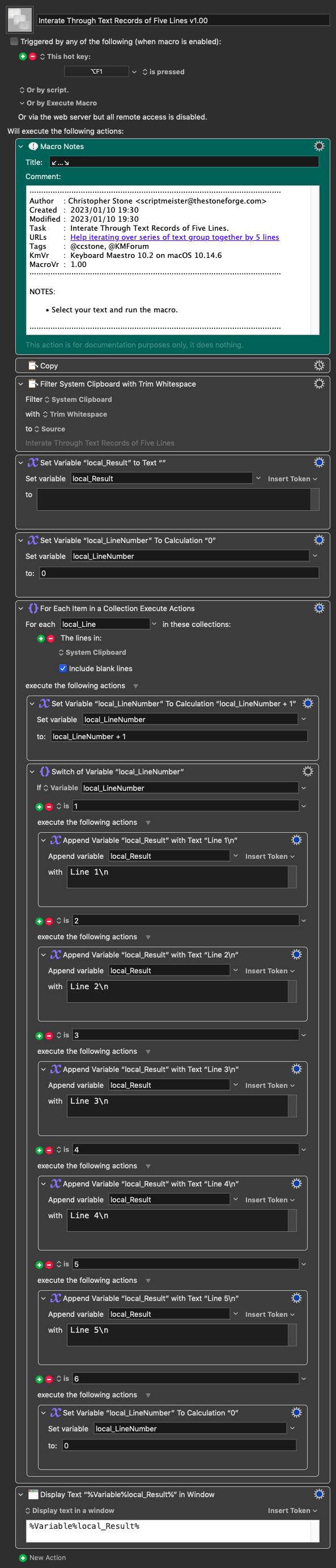 Iterating Over A Series Of Five Line Text Records And Activating A Different Action For Each