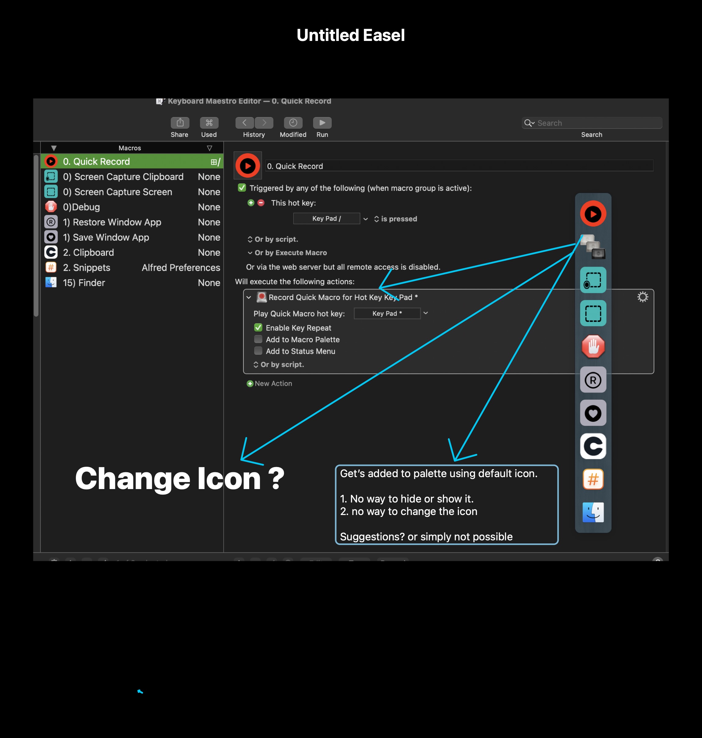 The Quick Record/Macro. show/hide from pallette + icon change. Possible ... The Quick Record/Macro. show/hide from pallette + icon change. Possible ...