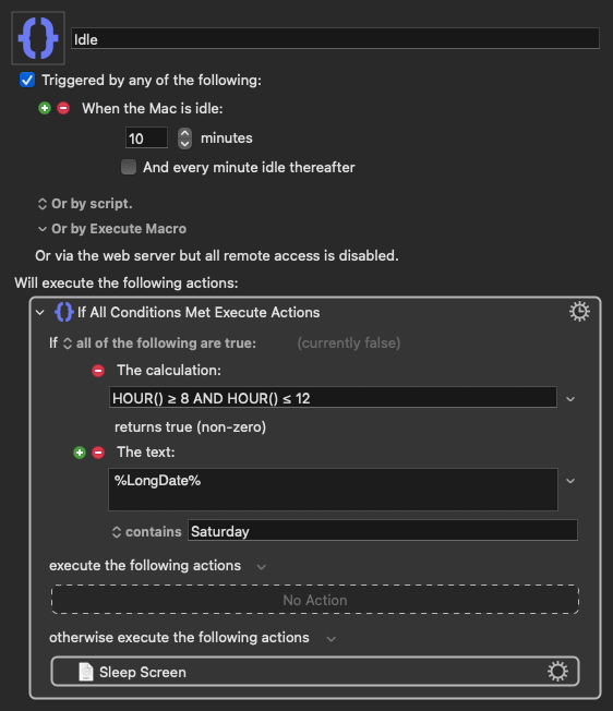 Idle Trigger Not During Specific Hours On Specific Day Questions